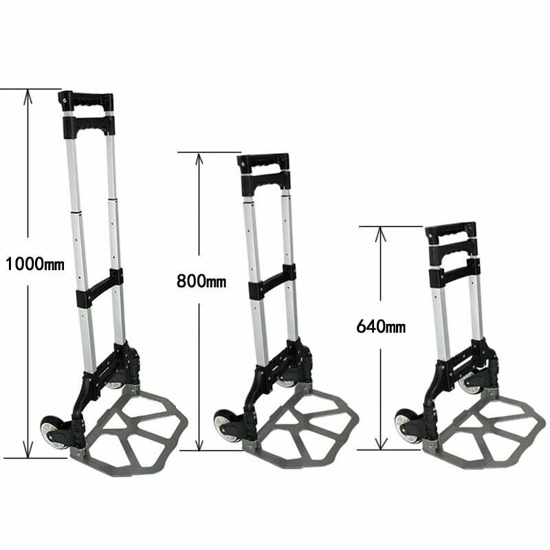 Y&Y Decor Compact Portable Folding Hand Truck Aluminium Luggage Trolley Cart and Dolly with Black Elasticized Cord, Telescoping Handle, PVC Wheels for Travel Office Auto Moving (Black)