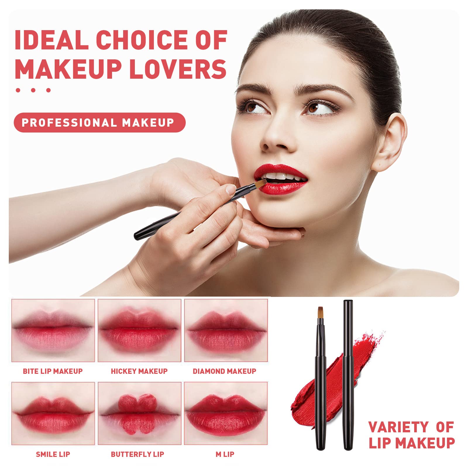 YAFIYGI Lip Brush for Lipstick Retractable Lip Liner Brushes Retractable Lip Brush Applicators Flat Lipstick Gloss Creams Portable with Cap for Women Girls As Present &Halloween Makeup Tools