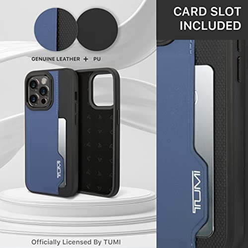 CG MOBILE TUMI Phone Case for iPhone 14 Pro Max in Blue with Vertical Card Slot, HC Leather Protective & Durable Case with Easy Snap-on, Shock Absorption & Signature Logo