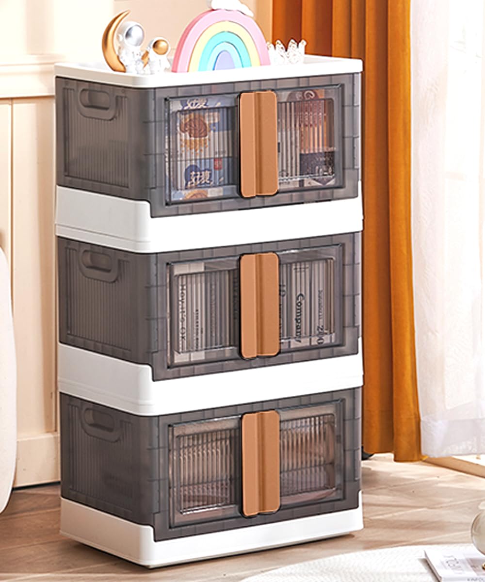 Closet Organizers and Storage 8.4Gal, Storage Bins with Lids and Wheels, Folding Trunk Organizer with Lid and Lashing Buckles, Storage Containers Organizer for Bedroom Living Room Study Office (3Pack）