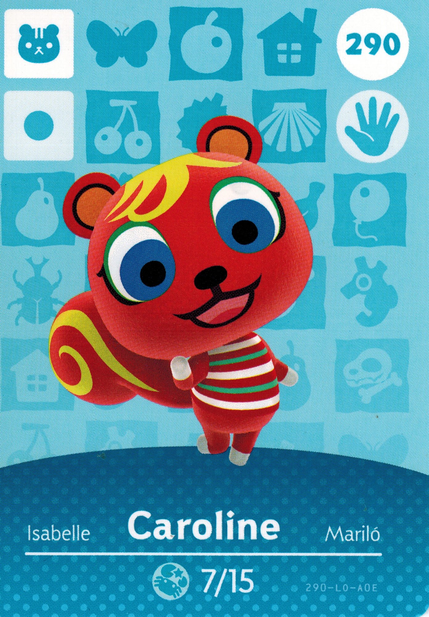 Nintendo Animal Crossing Happy Home Designer Amiibo Card Caroline 290/300 USA Version