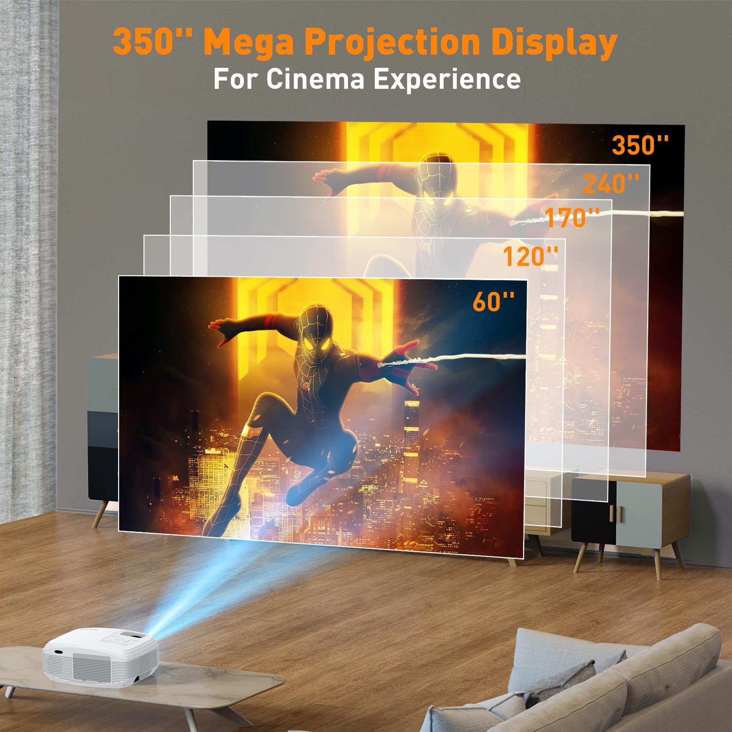 CRAZVIEW Projector, 5G Portable Video Projector with WiFi and Bluetooth Function, 9500L Outdoor Projector Native 1080P Support 350 Inch Display, Compatible with Android/iOS/TV Stick/Computer