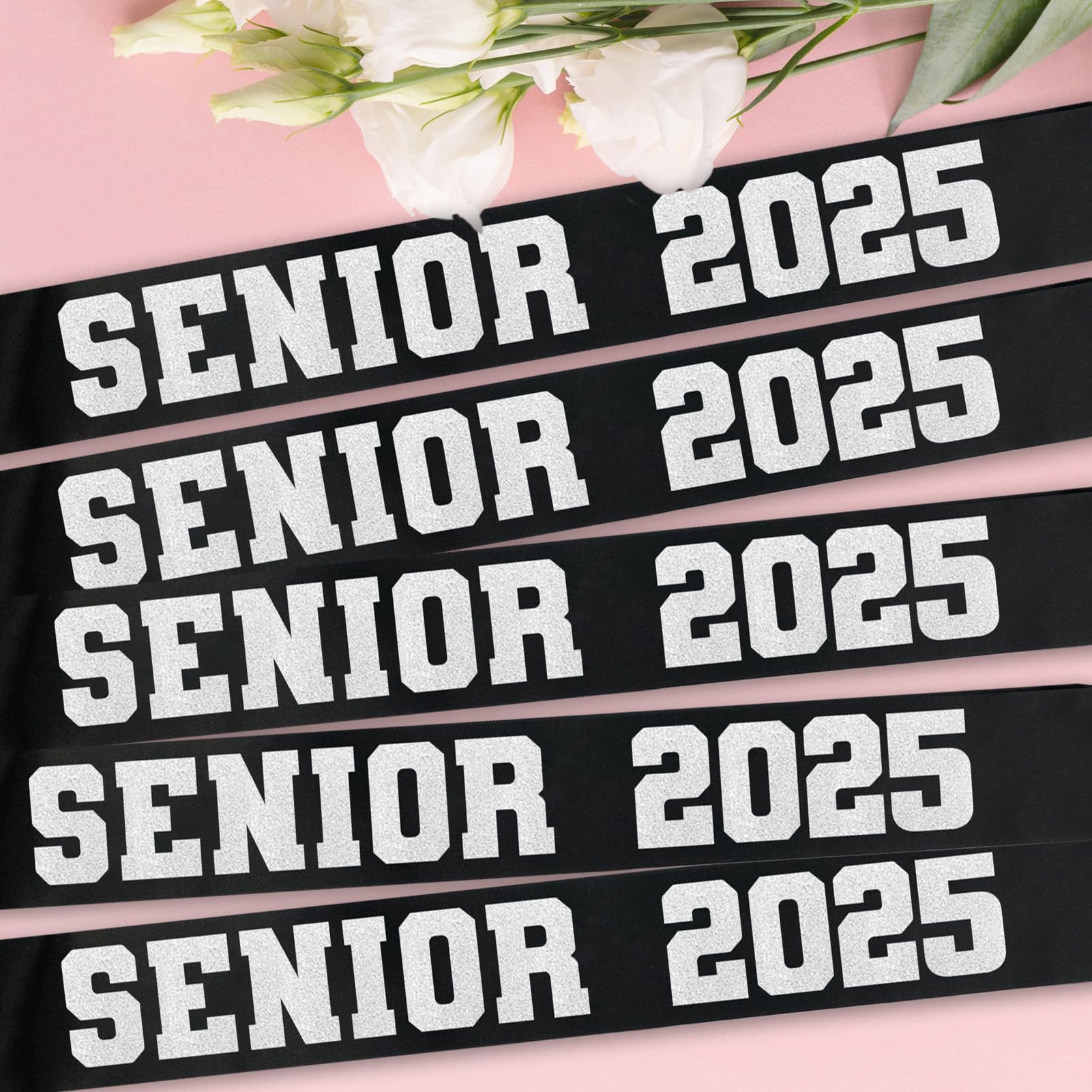 Generic 8 Pcs Black Senior 2025 Sashes with Silver Glitter Letters - Senior Sash Class of 2025, Senior Cheer Sash, Graduation Celebration sash, Class Competition Sashes, Graduation Party Supplies