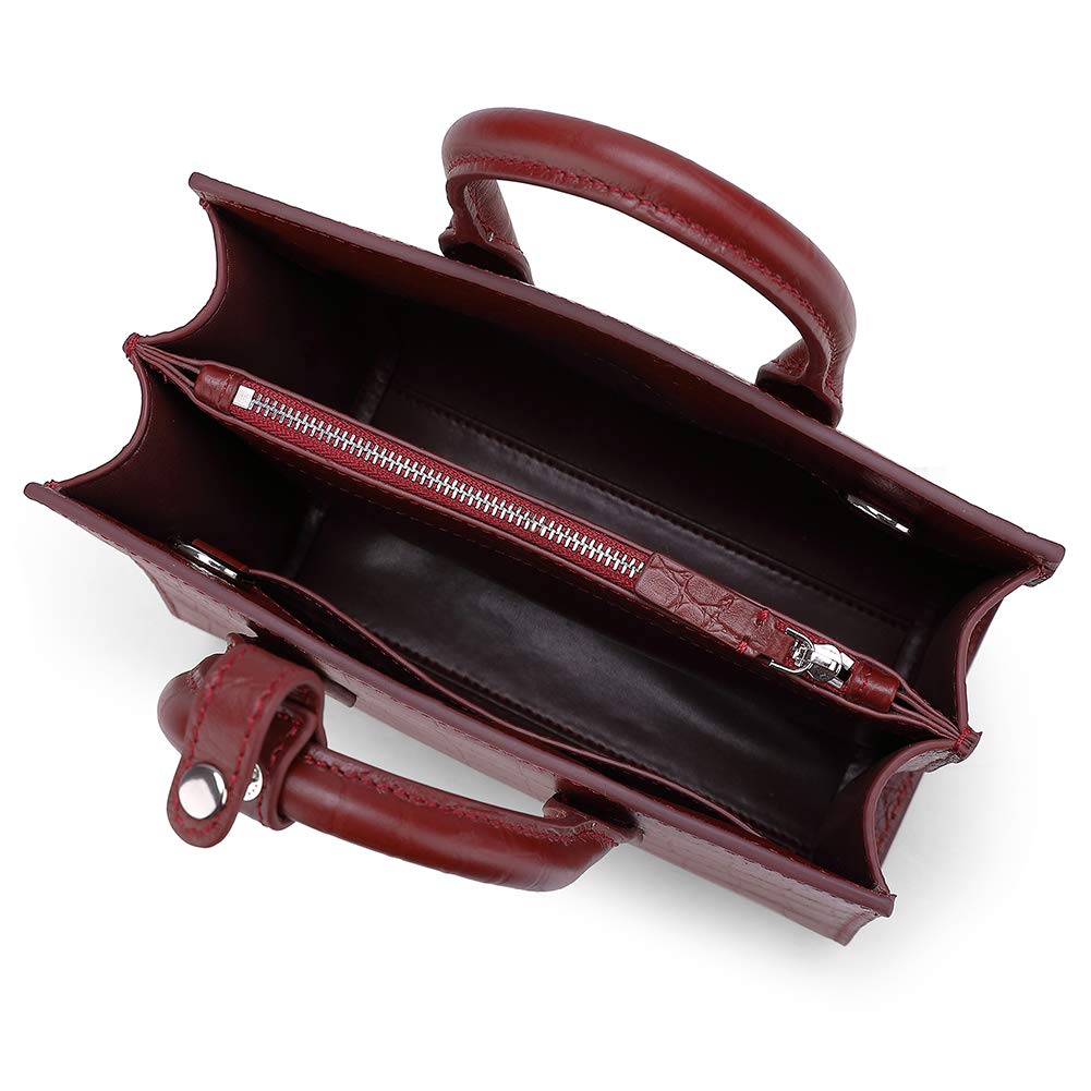 Women Handbags Leather Designer Top Handle Bags Crocodile Pattern Crossbody Shoulder Bags Wine Red Medium