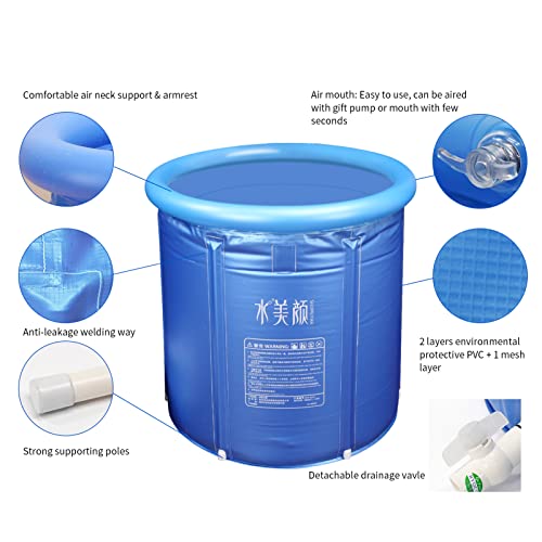 G Ganen Ice Bath Hot Tub Unisex Portable Foldable Inflatable 3 Layer PVC SPA Freestanding Bathtub For Athletes, 31.5 Inch Blue