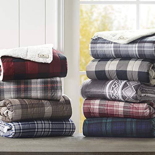 Woolrich Oversized Reversible Throw Blankets Premium Diamond Quilting, Cabin Lifestyle, Soft, Cozy Spun with Sherpa Reverse Cover for Couch, Bed and Office, 50x70, Tasha Red