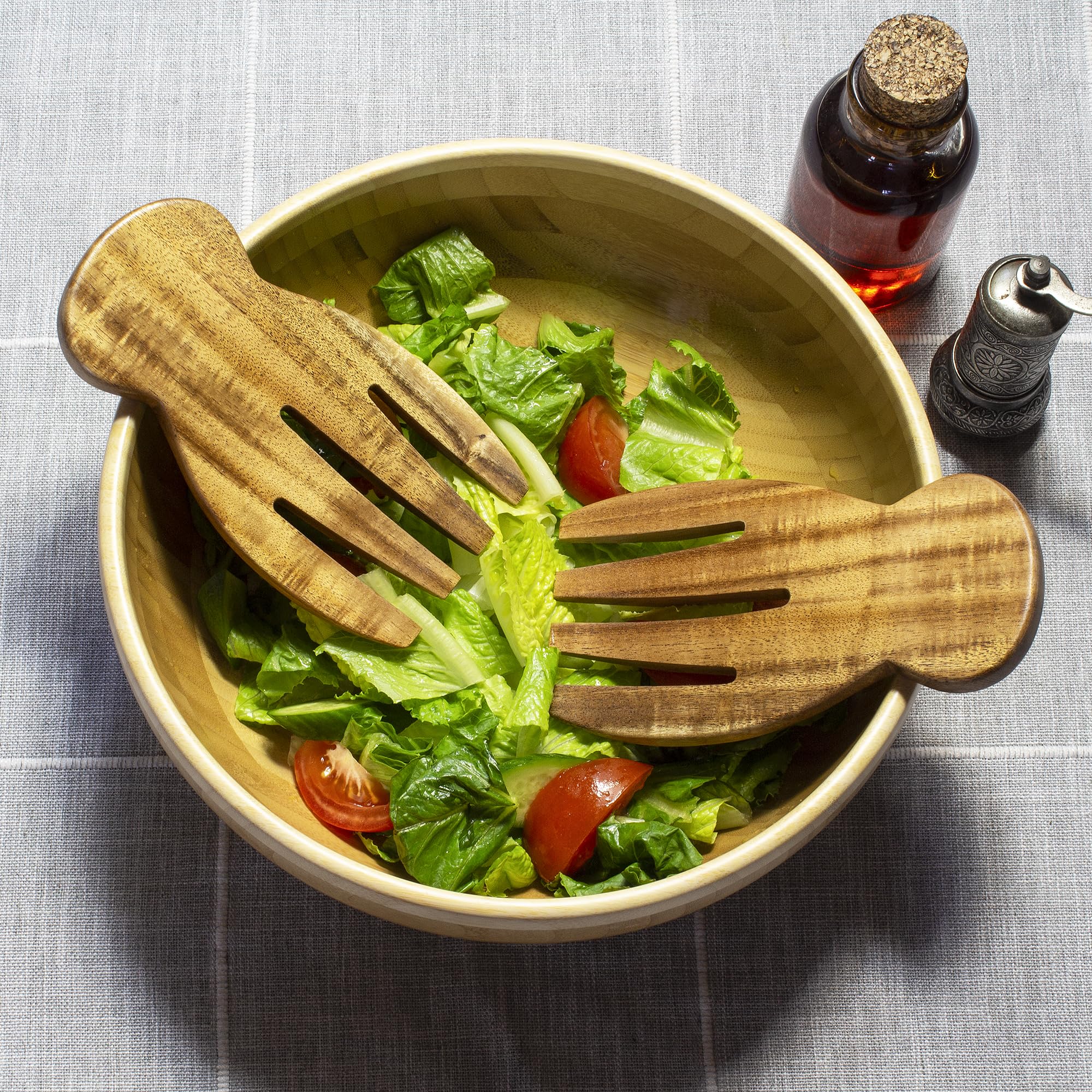 TB Home Acacia Wood Salad Hands, Set of 2 Wooden Salad Servers, Serving Set Great for Tossing and Serving Salad, Pasta and More