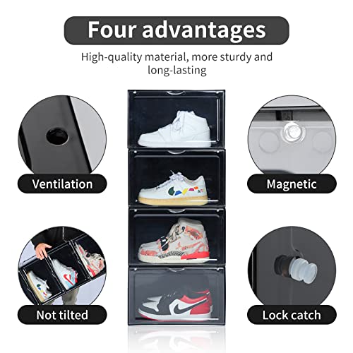 OMOPIN XL Shoe Storage Box,Drop Side Shoe Box,8 Pack Shoe Containers,Sneaker Display Case,Shoe Boxes Clear Plastic Stackable size13.4βx 10.6βx 8.3β Fit up to US 13 (Black 8 Pack)