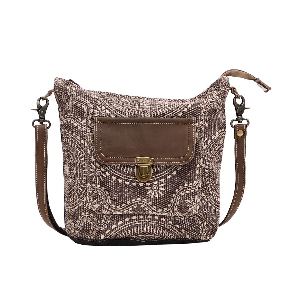 Myra Bag Indigo Upcycled Canvas & Leather Shoulder Bag S-1451