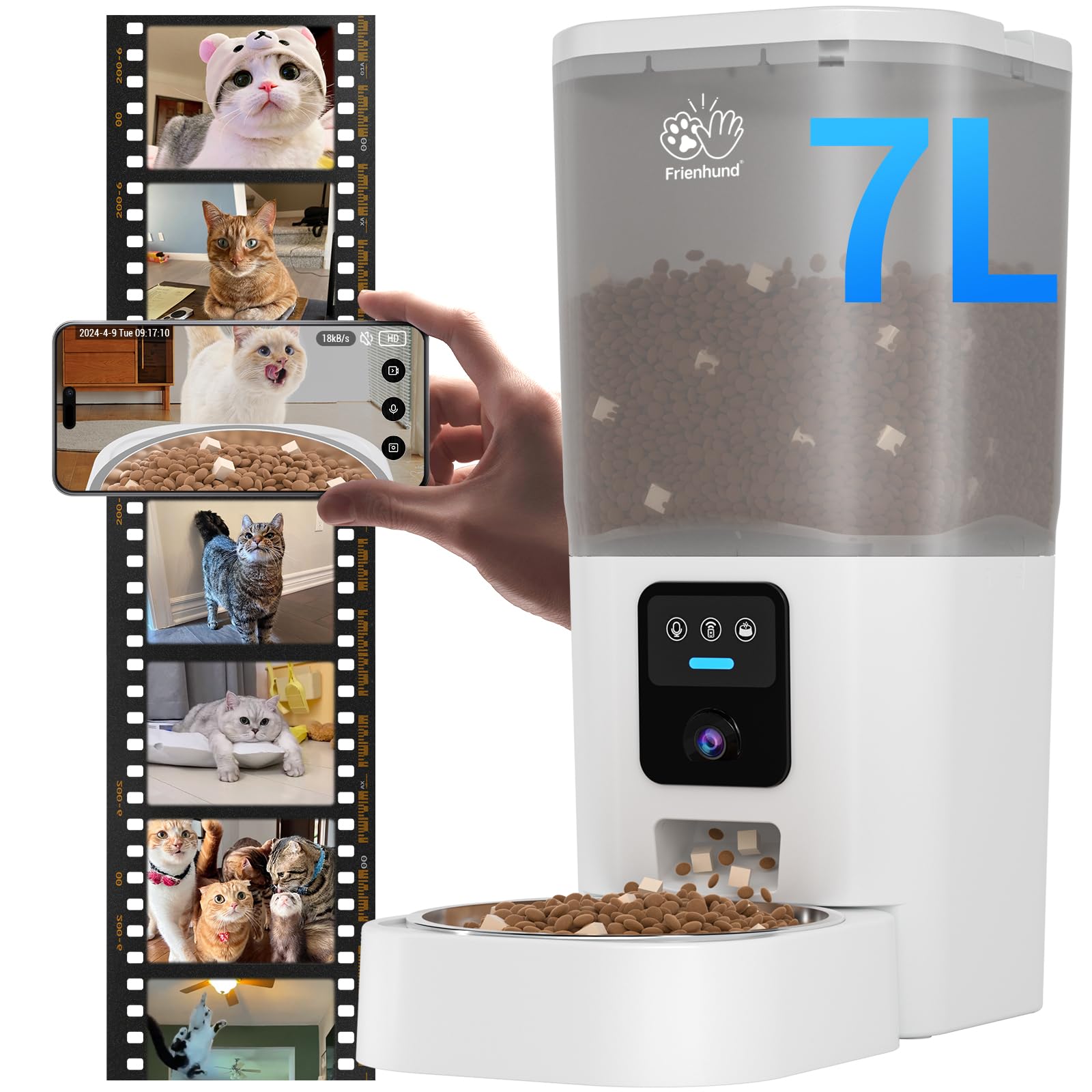 Frienhund Automatic Cat Feeder for 2 Cats: 1080P HD Live View with Night Vision, 5G Automatic Dog Feeder with Two-Way Audio,Detachable for Easy Clean, Record Wonderful Moments for Multiple Pets -29Cup