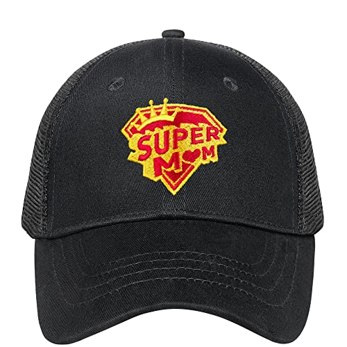 Cerheart Rit High Messy Bun Ponytail Hat Funny Hats Mom Hat Mama Hat Black Baseball Hat Adjustable Dad Hat Womens Trucker Cap for Super Mom