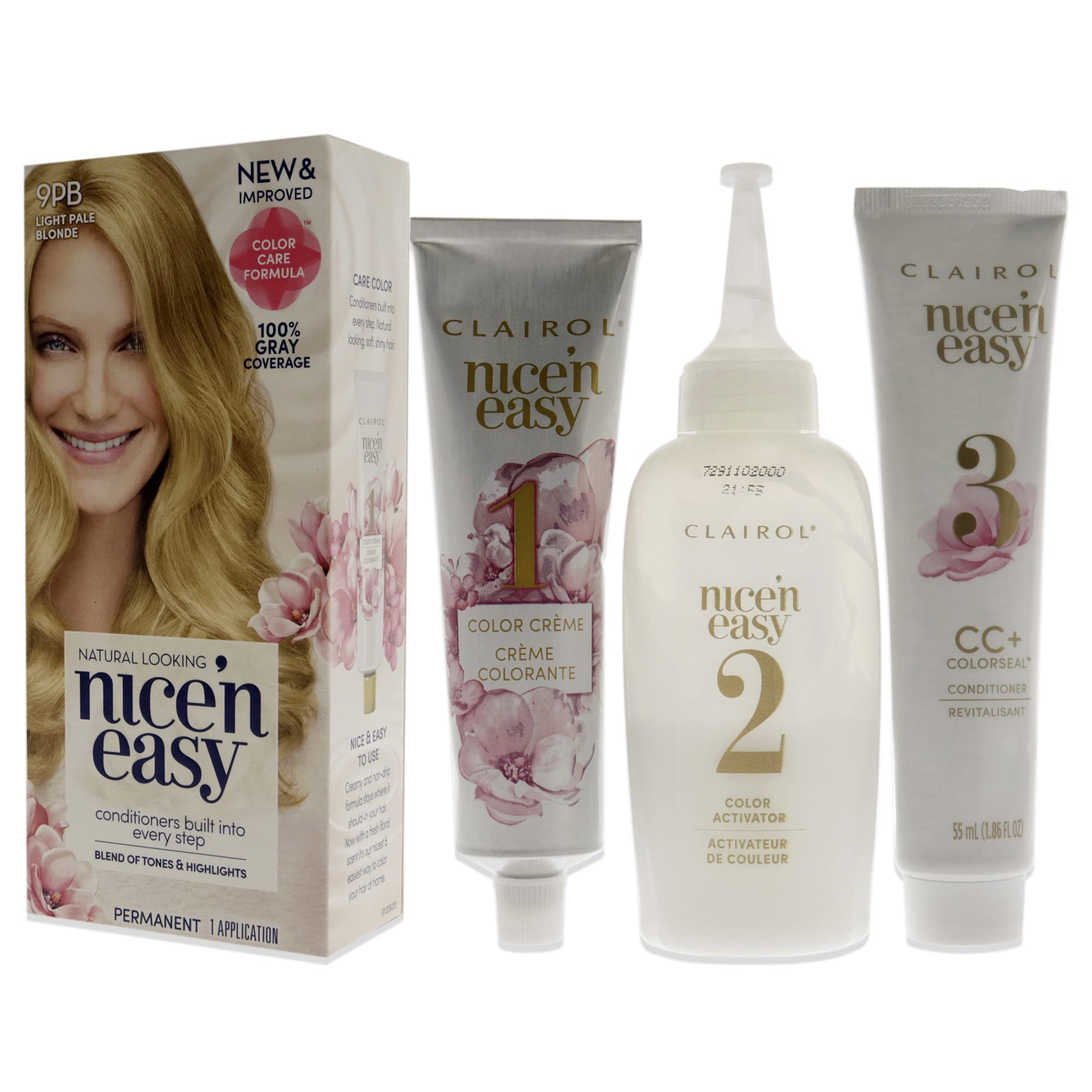 Clairol Nice'n Easy Permanent Hair Dye, 9PB Light Pale Blonde Hair Color, Pack of 3