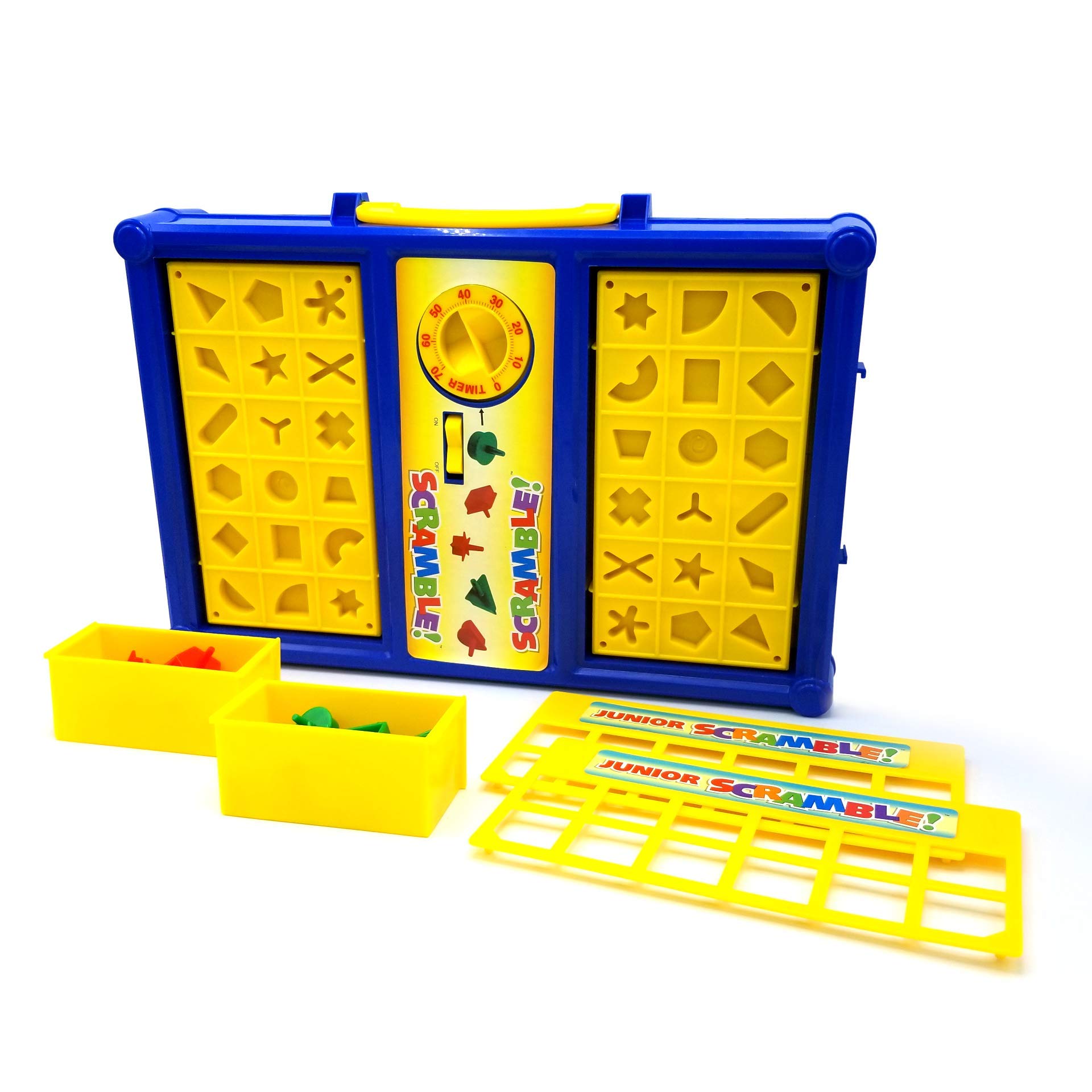 MUKIKIM Scramble - Shape Matching Family Board Game! Sorting Shapes Fast Before The Time is Up & Pieces Pop Out! Play Solo/with Friends. 12-Shape Junior Version Plates Included!