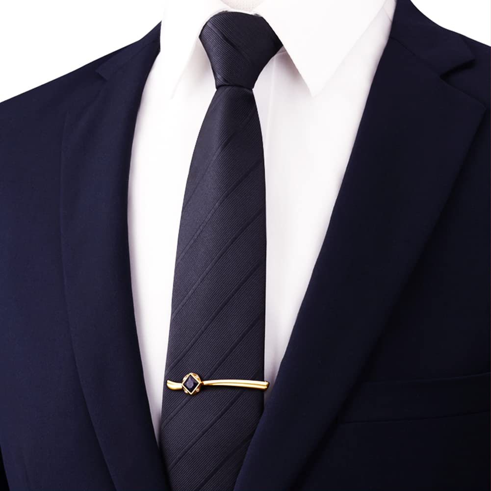 CLEECOO Men’s Tie Clip and Cufflinks Set with Gift Box (6pcs Tuxedo Studs Giveaways) for Wedding Anniversary Birthday or Business