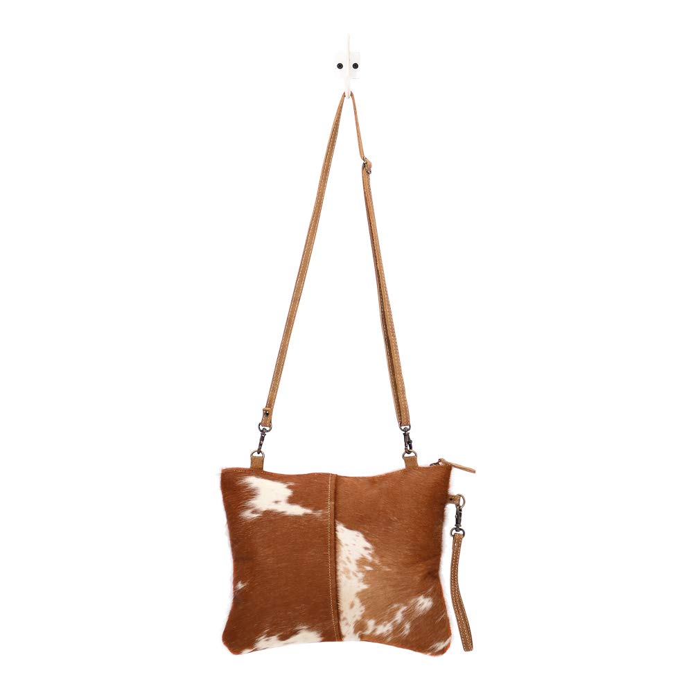 Myra Bag Ivory & Drab Upcycled Leather & Cowhide Wristlet Pouch Bag S-1491
