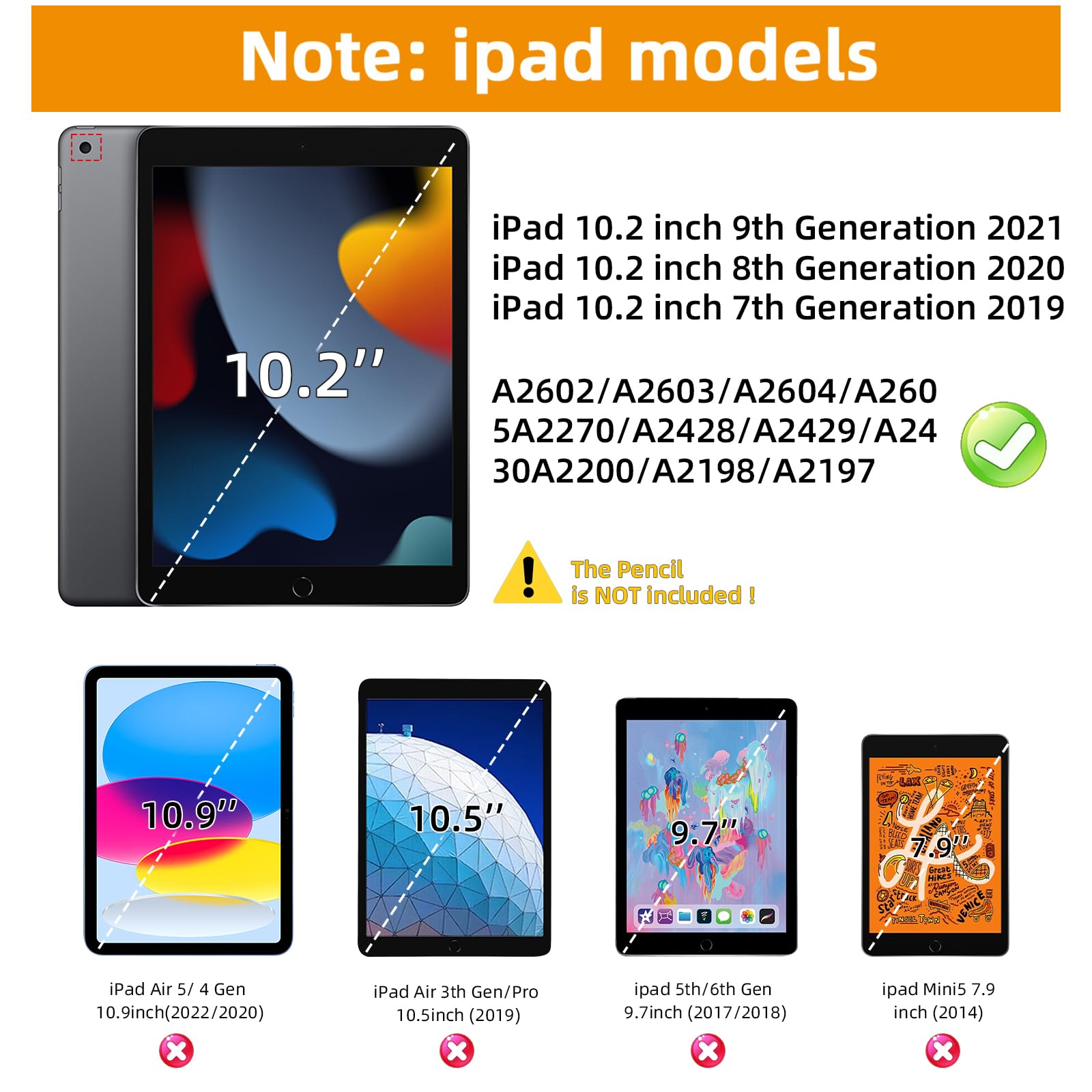 EayCoul for iPad 9th Generation Case/8th/7th Generation Case [iPad 10.2 Case 2021/2020/2019] with Tempered Glass Screen Protector/Pencil Holder iPad 10.2 with Rotating Stand (Rainbow Pink)