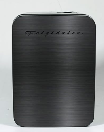 Frigidaire Mini Personal Fridge Cooler, Countertop, Holds Up to 10L/15 Cans, Brushed Black Stainless Rugged Design, Portable for Skincare, Makeup, Car, Office, Bedroom, Dorm Room, or Cabin