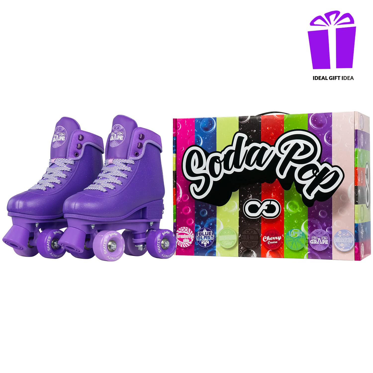 Crazy Skates Soda Pop Adjustable Roller Skates for Girls and Boys - Adjusts to fit 4 Shoe Sizes - Go Go Grape (Size: Medium | 3-6)