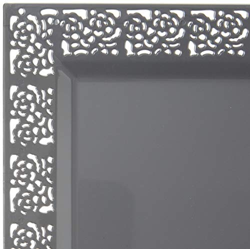 Elegant Lace Plastic Serving Trays (6 PC), Disposable Plastic Trays and Platters for Party - 14β x 7.5β, Serves Snacks, Charcuterie, Desserts, Sweets, Perfect for Upscale Wedding, and Dining - Silver