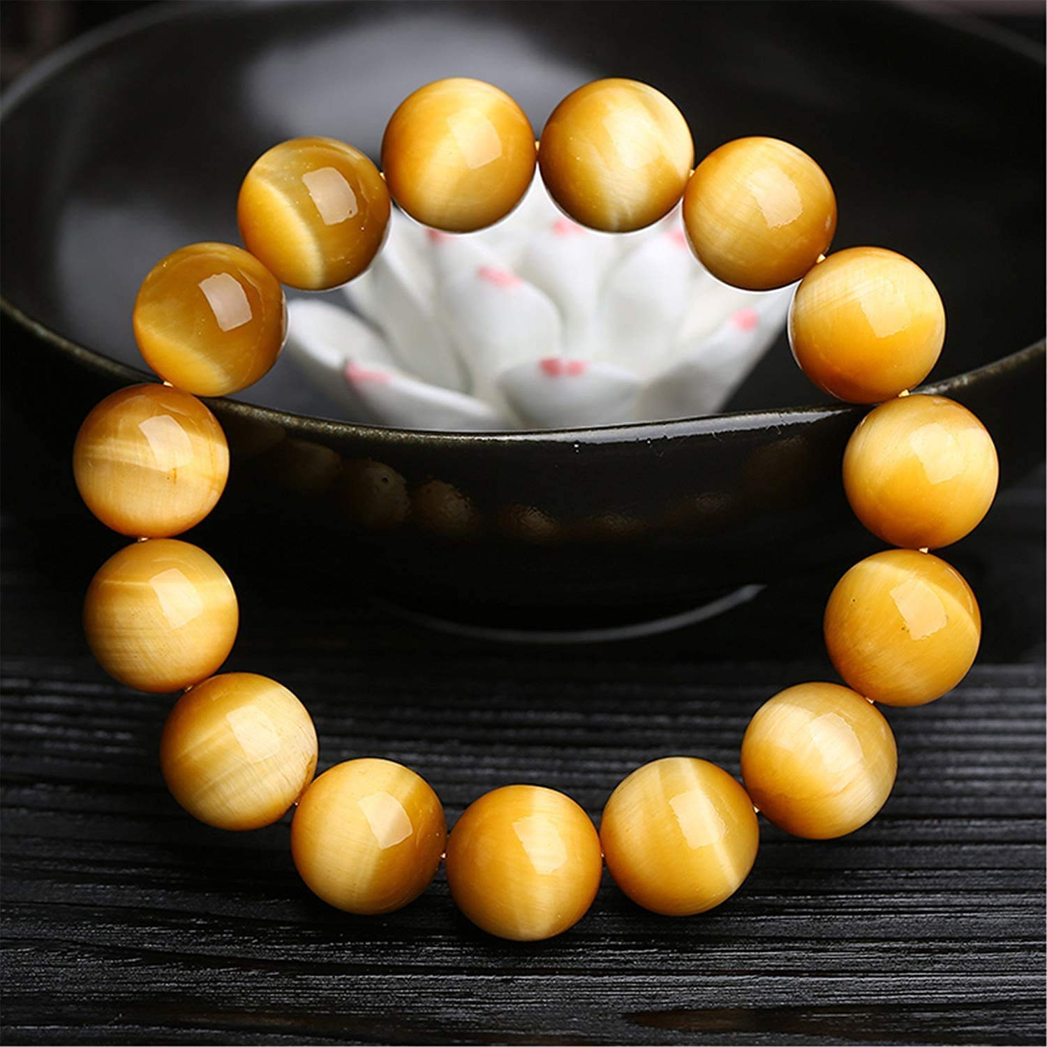 Certificate Natural Gold Tiger Eye Gemstone Crystal Stretch Round Bead Bracelet AAAAA 12mm