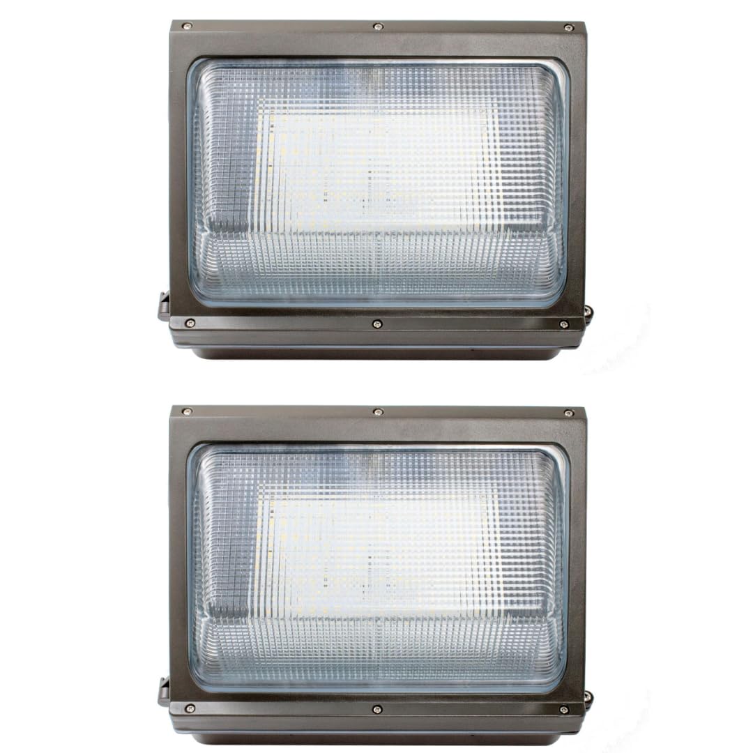 JACS 200W LED Wall Pack Light - 5000K IP65 Outdoor Lighting Fixture for Garage, Porch and Security - Dusk to Dawn Photocell Sensor, Exterior Wall Mount Flood Light, 2 Pack
