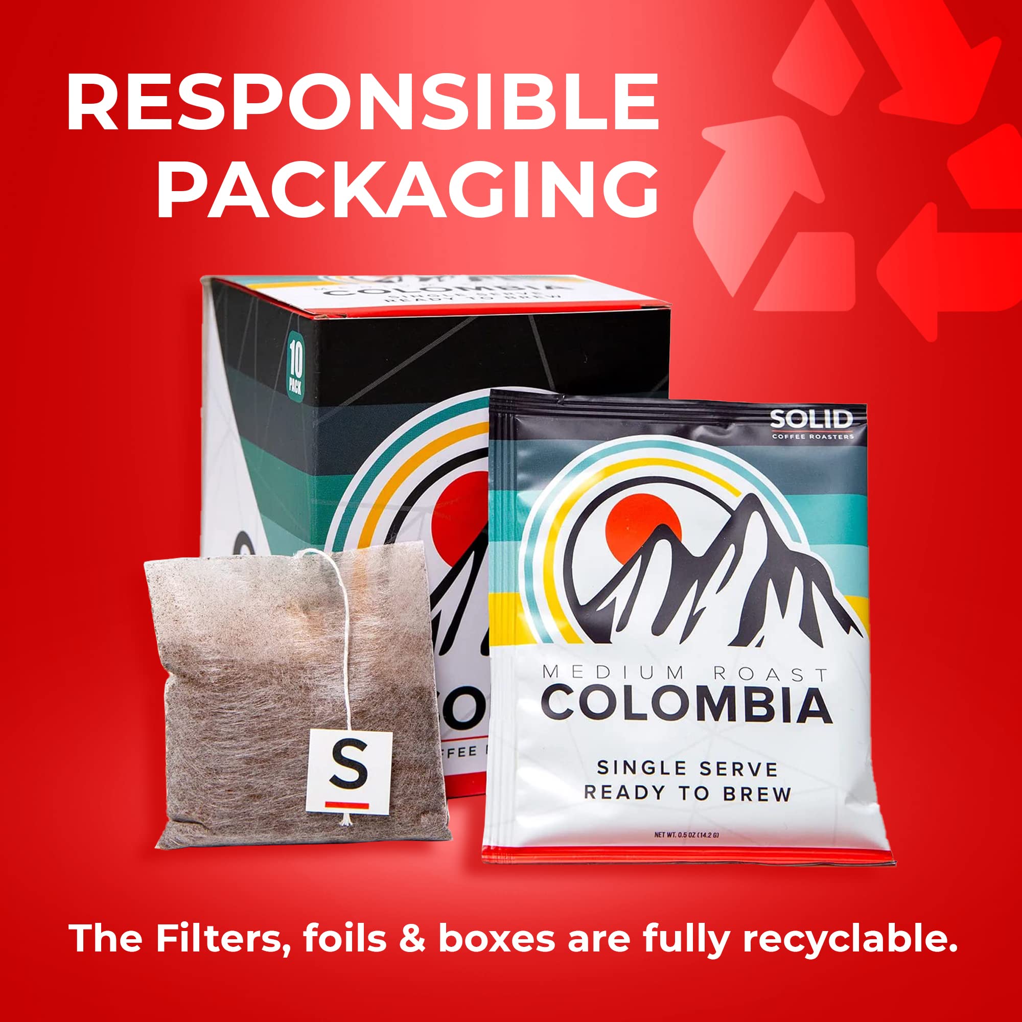 Colombia Medium Roast Coffee Tea Bags, Single Serve Coffee in Tea Bags for On-the-Go Brew, Cold Brew Bags Alternative to Instant Coffee Packets, Single Origin, Box of 10 - SOLID Coffee Roaster’s