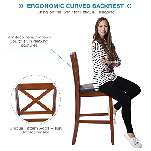 COSTWAY Bar stools Set of 4, Modern 25β Counter Height Dining Pub Stools with X-Shaped Backrest, Soft Cushion & Durable PU Seat, Simplistic Armless Kitchen Chairs for Home, Cafe Store, Restaurant (4)