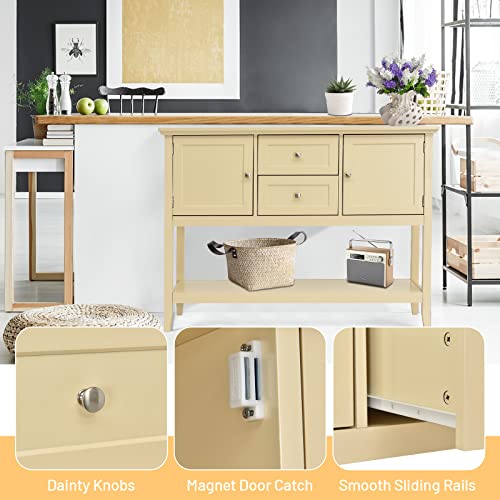 COSTWAY Buffet Sideboard, with 2 Wood Storage Drawers & Open Shelf, Console Table for Living Room Kitchen Dining Room Furniture (Beige)