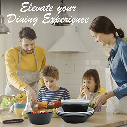 Wrova Wheat Straw Dinnerware Sets - 8 set Unbreakable Microwave Safe Dishes - Reusable Wheat Straw Plates and Bowls Sets for Kitchen - Kid’s Wheat Straw Bowls and Plate for Cereal, Soup (4 color)