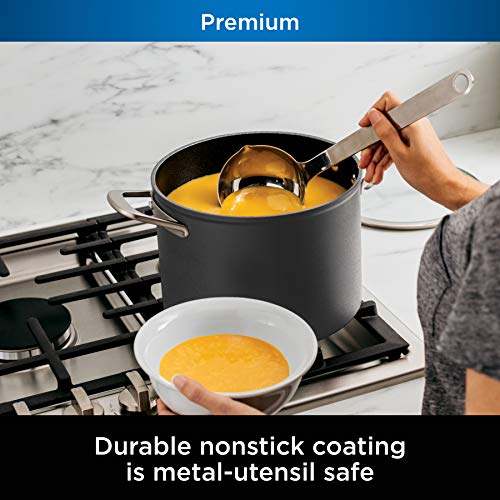 Ninja C30465 Foodi NeverStick Premium 6.5-Quart Stock Pot with Glass Lid, Hard-Anodized, Nonstick, Durable & Oven Safe to 500°F, Slate Grey