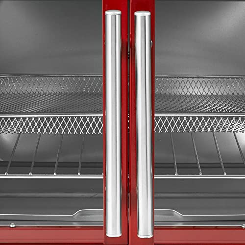 Oster Extra Large Single Pull French Door Turbo Convection Toaster Oven with 2 Removable Baking Racks, 60-Minute Timer, & Adjustable Temperature, Red
