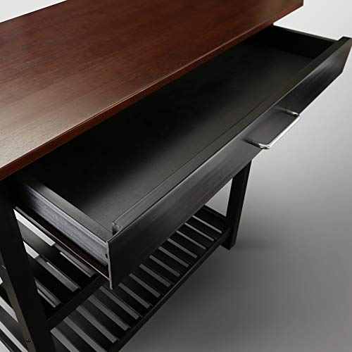 Casual Home Solid Wood Kitchen Island, Walnut Top, Black Base (New)