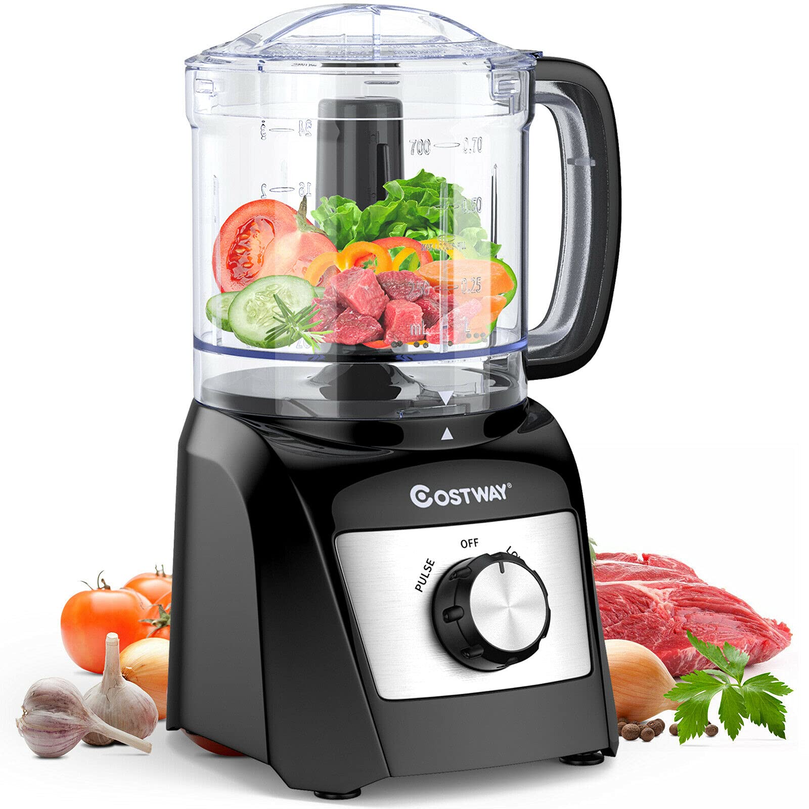 COSTWAY Food Processor & Vegetable Chopper, 2-Speed and 3 Cup Food Chopper with Easy Grip Handle, Double Safety Lock, Stainless Steel Chopper Blade, Anti-slip Suction Rubber Feet, Black