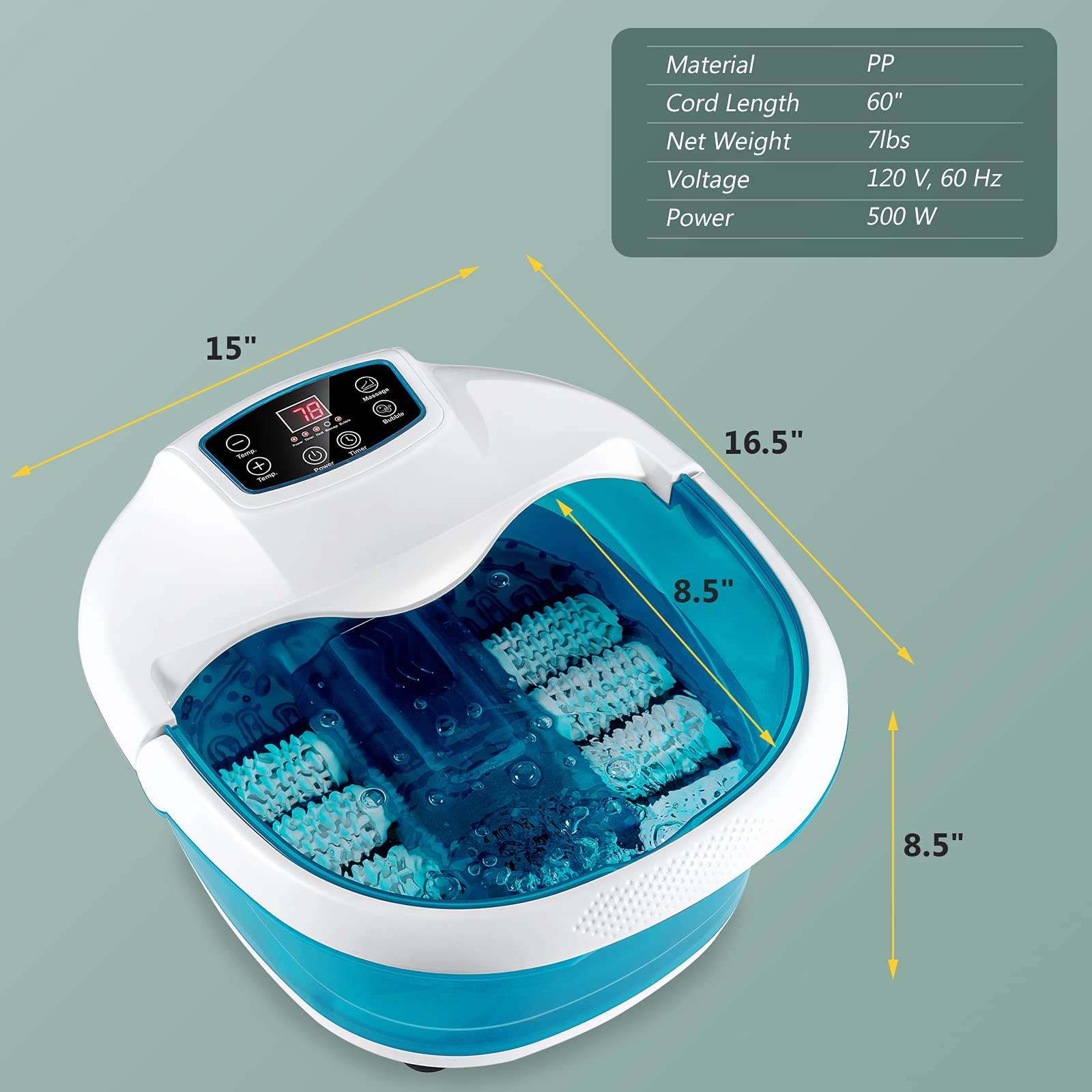 COSTWAY Foot Spa/Bath Massager, with Heat & Bubbles & 6 Electric Massage Rollers, Circulating Heating System, Temperature & Time Control, Foot Tub Soaking for Fatigue Release, Home Use (Blue)