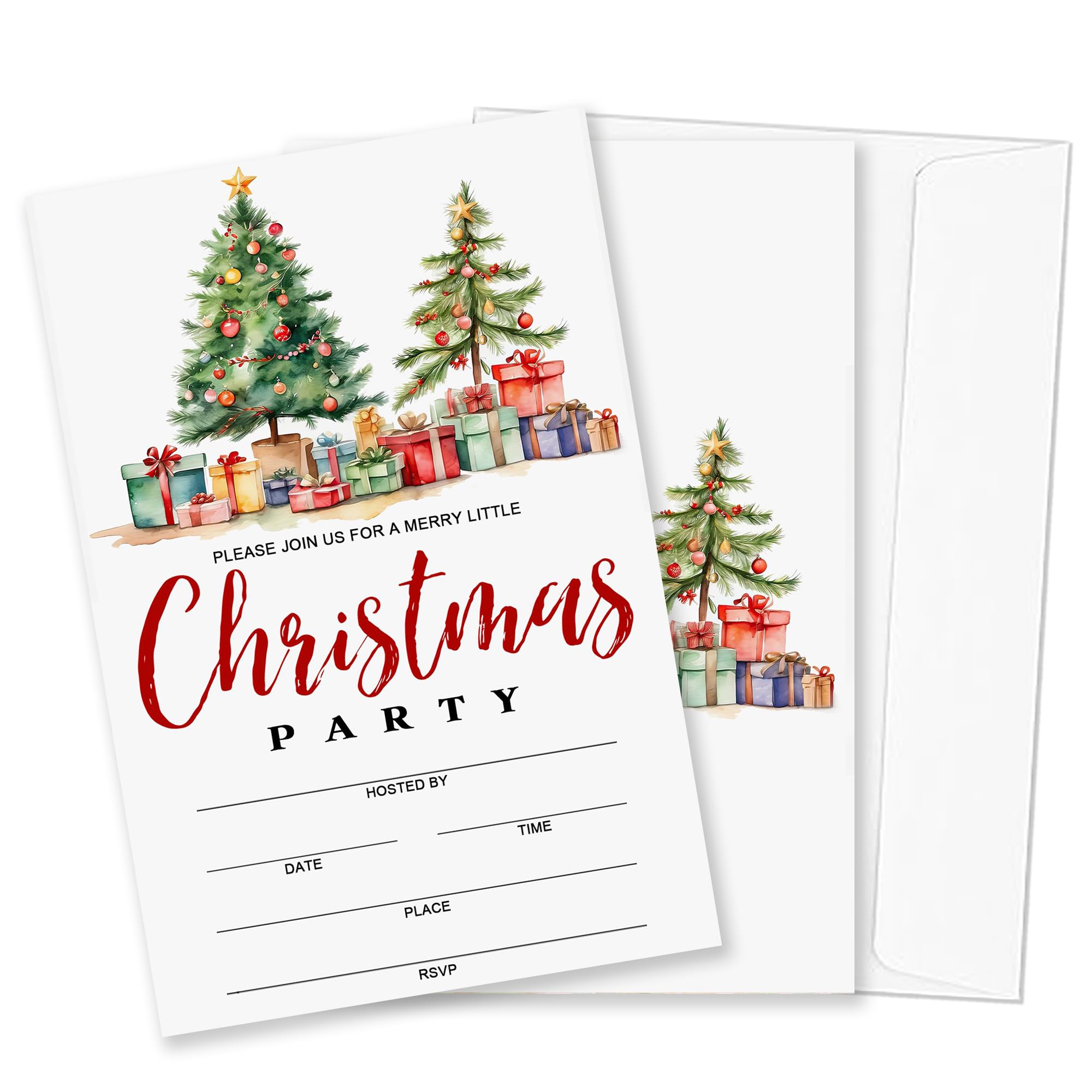 FRRCREU Christmas Party Invitations, 20 Double-Sided Fill In Christmas Tree And Gifts Invites With Envelope For Winter Party, Bridal Shower And So Onļ¼ Party Activities Decoration And Favors - A12