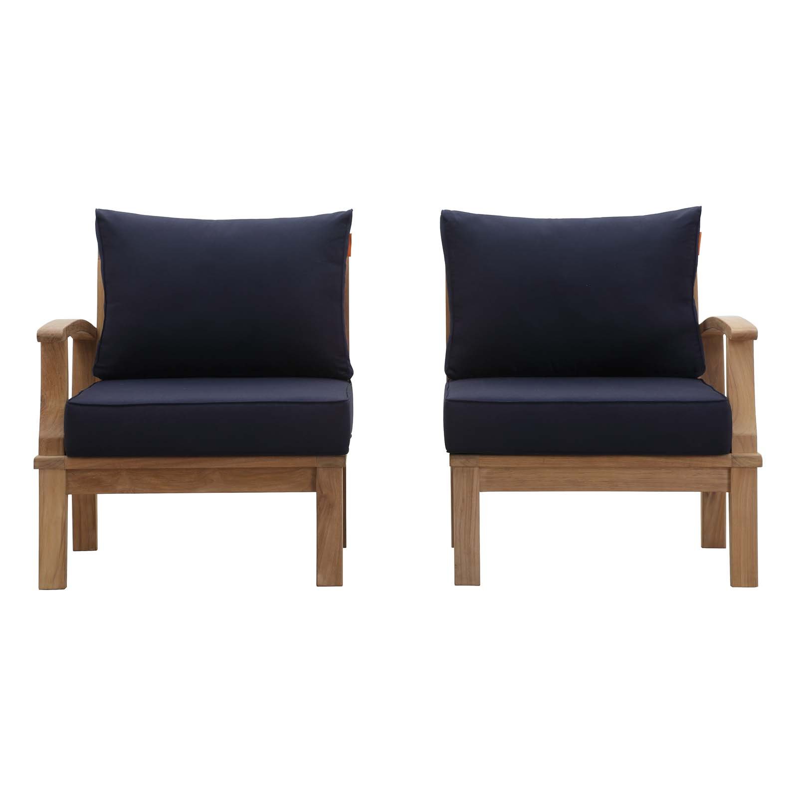 Modway EEI-1822-NAT-NAV-SET Marina Premium Grade A Teak Wood Outdoor Patio Furniture Set, 2 Piece, Natural Navy