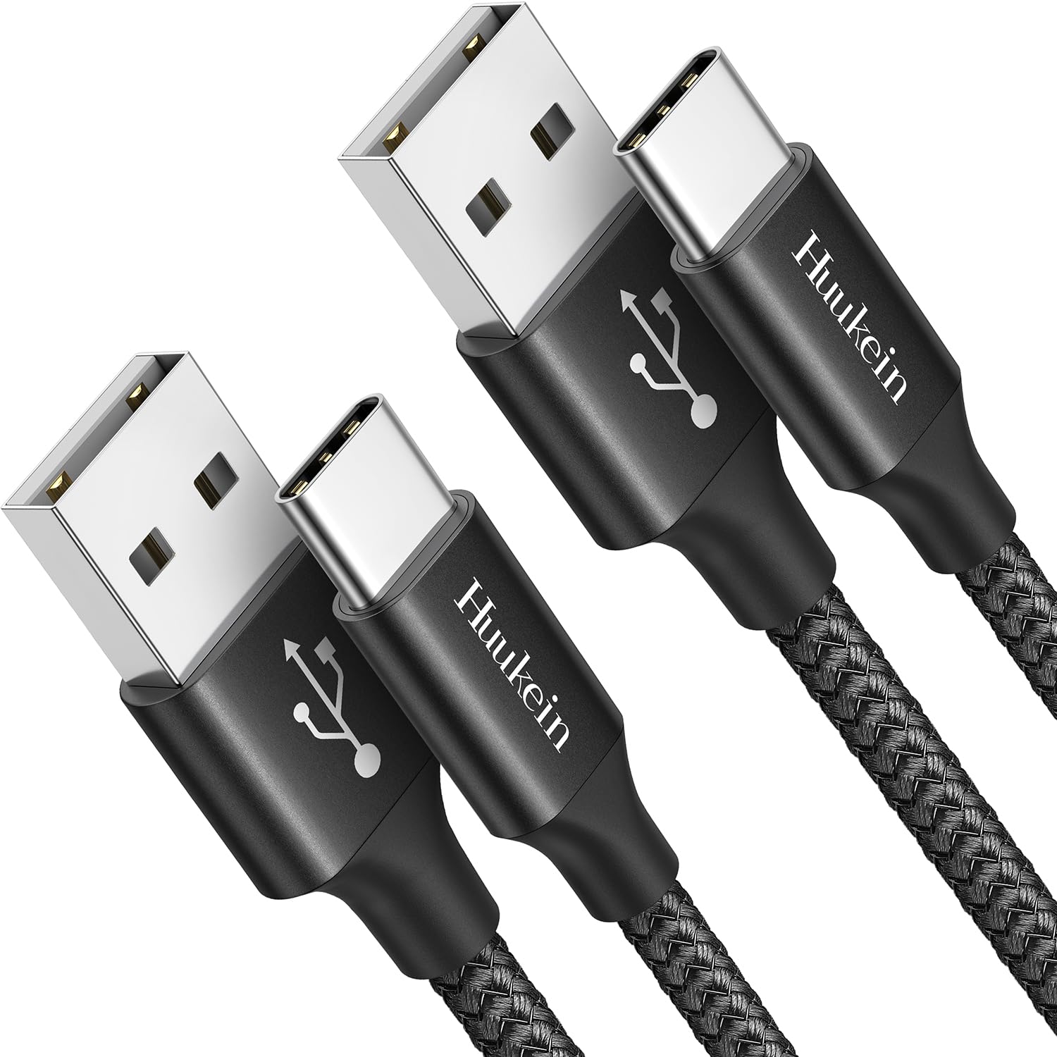 Huukein USB to USB C Cable 6.6ft, 2-Pack Fast Charging USB A to Type C Charger Cord Braided for iPhone 15/15 Pro Max Plus, for Samsung Galaxy S22 S21 S20 S10 A13 A22 A23, Pixel, Black