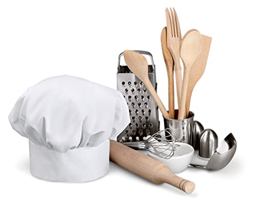 TSD STORY White Chef hat and Apron for Adults Men Women, Cooking Grilling BBQ Kitchen Chef Apron and Butcher Hat Set (1, White)