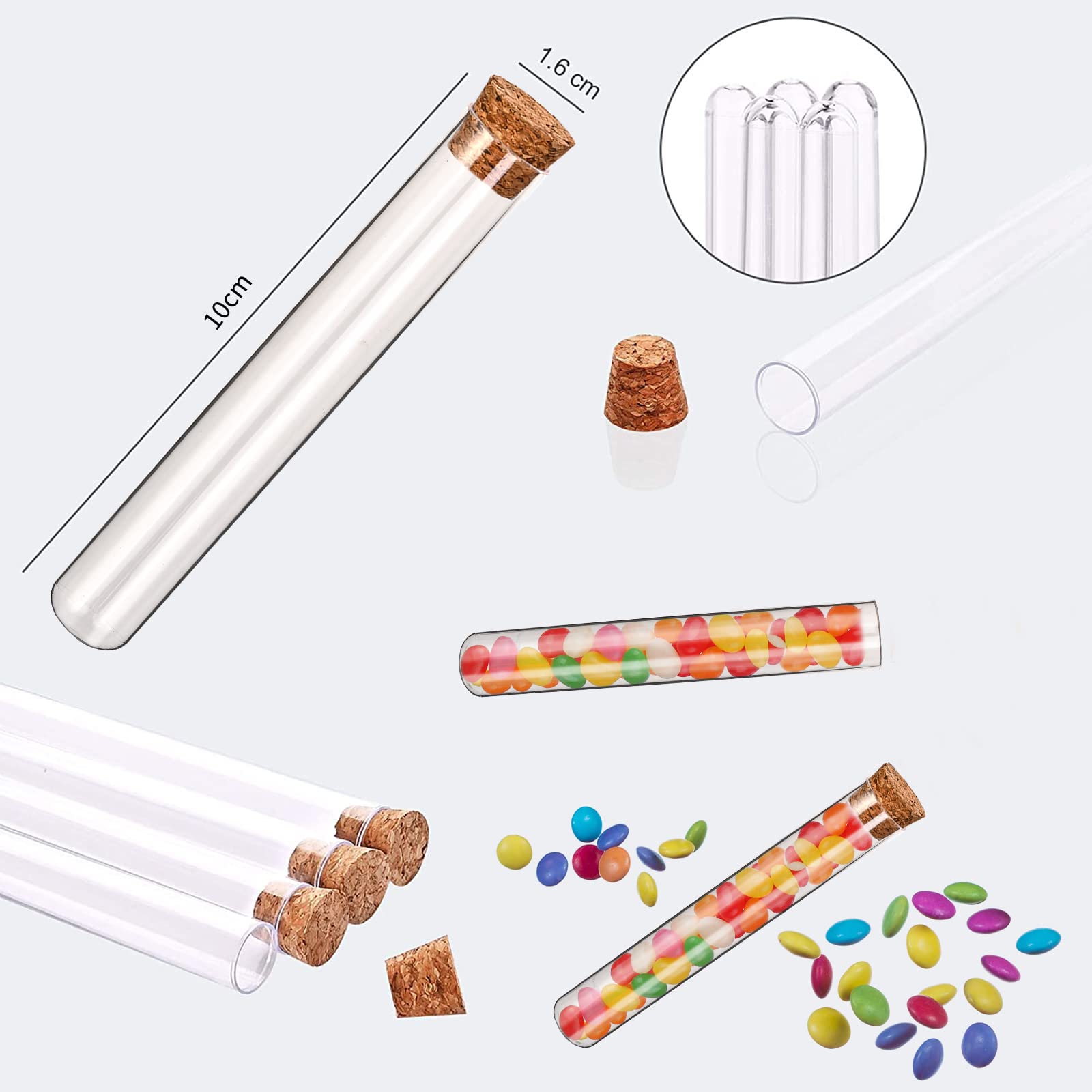 Faburo 30pcs Clear Plastic Test Tubes with Cork Stoppers, 16x100mm 10ml Small Plastic Bottles with Corks, Good Seal for Candy Storage, Bath Salt, Scientific Experiments and Plant Propagation