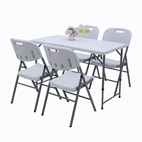 LAKHOW 53d Folding Chair, 4-Piece White Plastic Chair, Stackable Indoor and Outdoor Chairs, for Wedding Backyard Activities, Conference Room Festivals ((4 Pack)