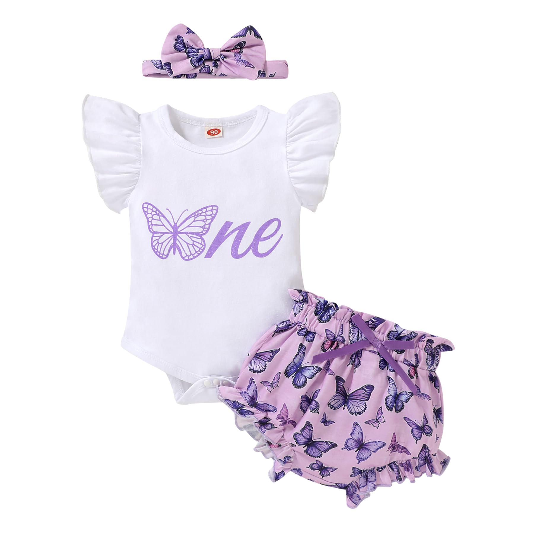 YOUNGER TREE Infant Baby Girl 1st Birthday Outfits Bumble Bee Printed One Romper Shorts Headband Summer Ruffle Sleeve Clothes (Sweet One Donuts Pink, 12-18 Months)