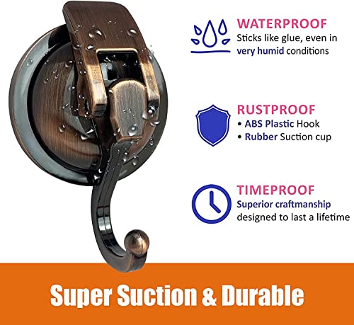 Tssiguy Suction Cup Hooks, Heavy Duty Powerful Hooks Vacuum Suction Shower Hooks Reusable Without Punching Waterproof Wall Bathroom Kitchen Restroom 15 LB (2 Pack, Silver)