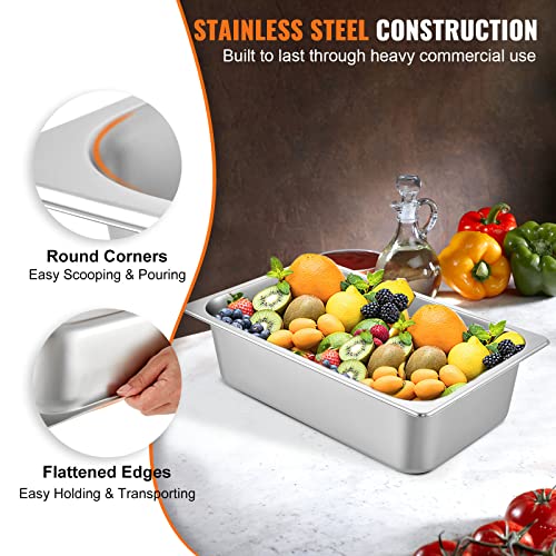 WWDOLL Hotel Pan 6“ Deep Steam Table Pan Full Size 21 Quart Pack of 6 Stainless Steel Steam Table Pan