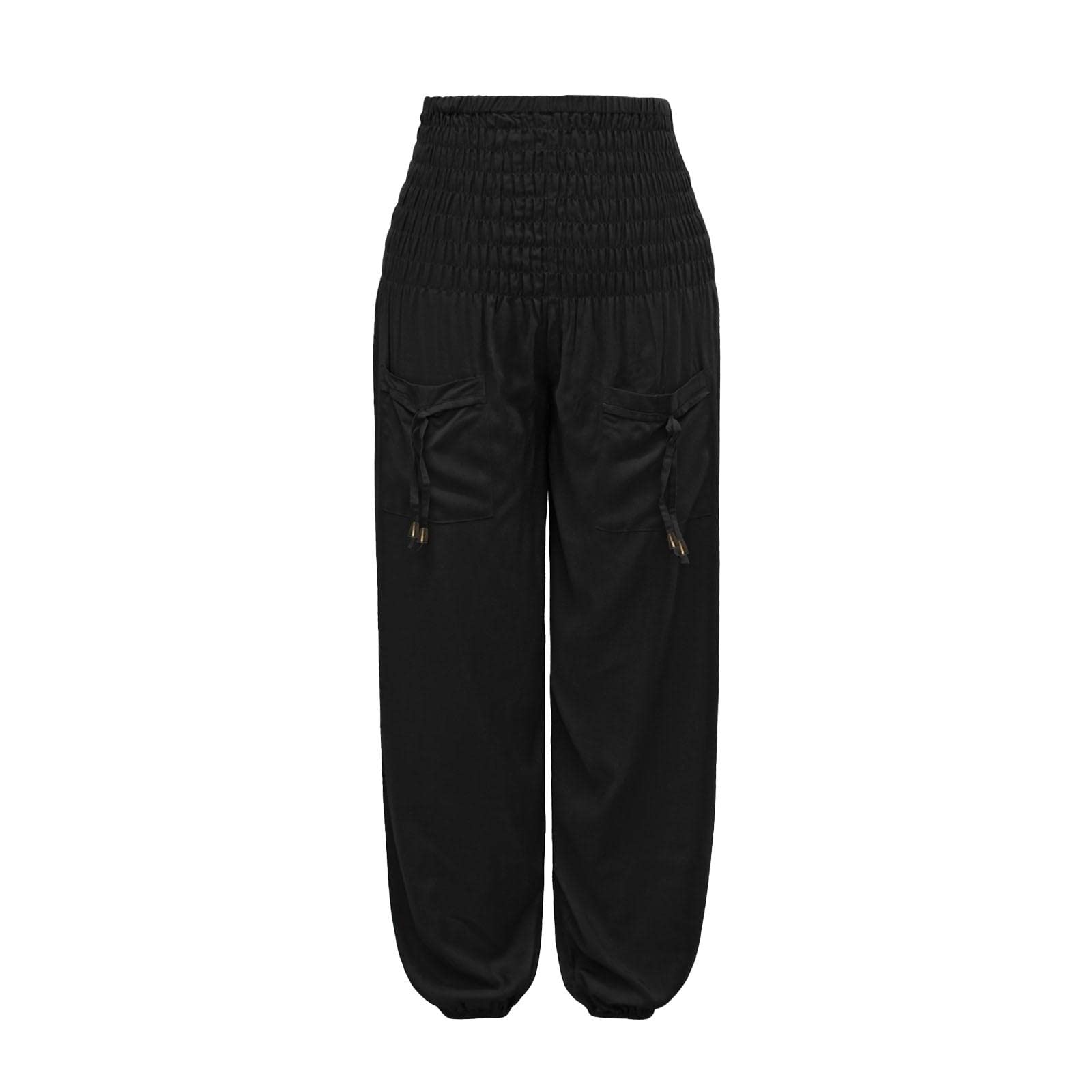 Casual Yoga Pants for Women Cinch Bottom Loose Plain Elastic Waist Wide Leg Dancing Pants with Pocket Drawstring Light Weight Gym Trousers Lounge uk harem cargo Pure Solid Color E75-Black