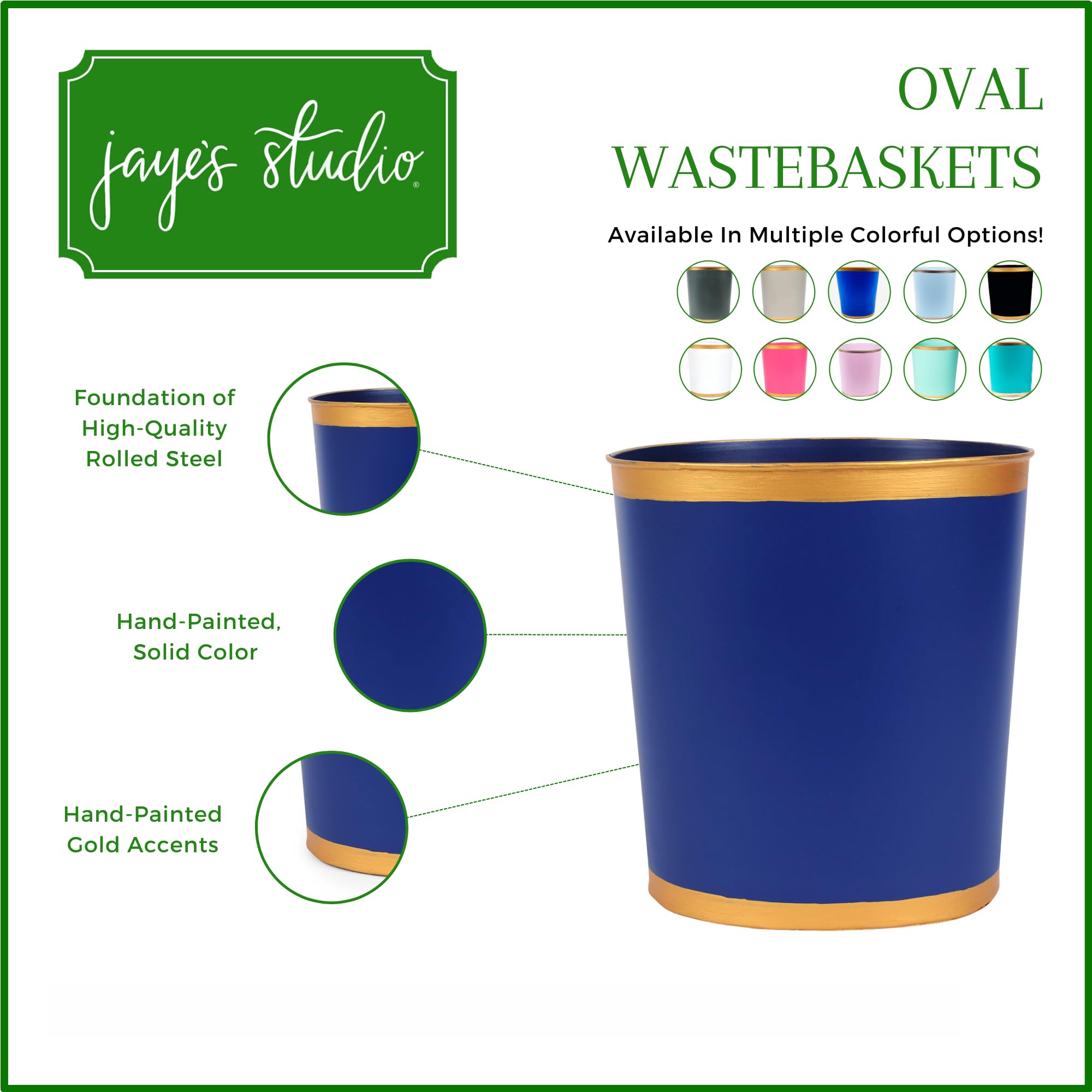 Jaye’s Studio Matte Black Waste Basket For Bathroom, Decorative Trash Can Gold Metal Basket, Black Bathroom Trash Cans For Bedroom & Office Wastebasket Garbage Bin, Gold Garbage Can Dorm, 12” x 10 x 8