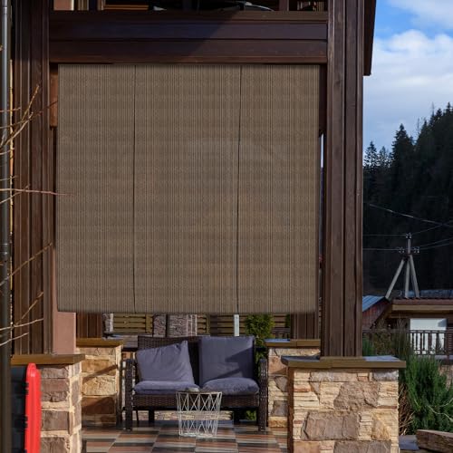 ECOOPTS Outdoor Roller Shade, Roll Up Shade Blind Sun Shade for Patio Porch Back Yard Gazebo Deck Balcony (8'W x 6'L, Brown)