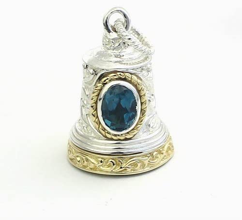 COSUMOSU London Blue Topaz 925 Sterling silver 3-D Filigree Bell large Pendant for necklace