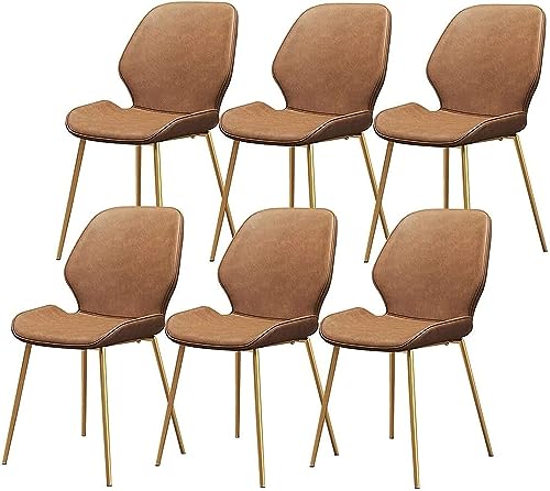 Chairs Modern Dining Chairs Set of 6 PU Leather High Back Padded Soft Seat Sturdy Metal Legs for Living Room Dining Chairs (Color:Brown)