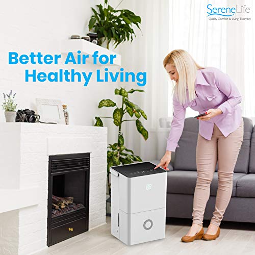 SereneLife 30-Pint Electric Home Compact Dehumidifier - 1500 Square Feet Quiet Electric Dehumidifiers For Home Closet Basement w/ 4L Water Tank Capacity, Removes - SLDEHU30