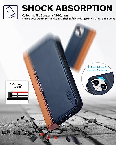 TUCCH Case for iPhone 13 Wallet Case 5G, [Card Holder] Slots Folio PU Leather Cover, Kickstand Flip Case with [TPU Shockproof Interior Case] Compatible with iPhone 13 6.1-inch 2021, Brown & Dark Blue